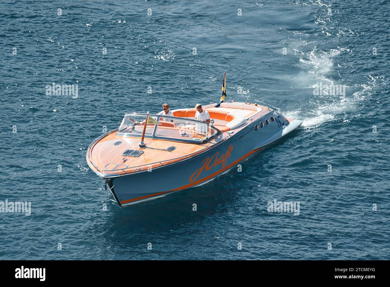 a boat with guests of yacht brokers departs from the shore in the ...