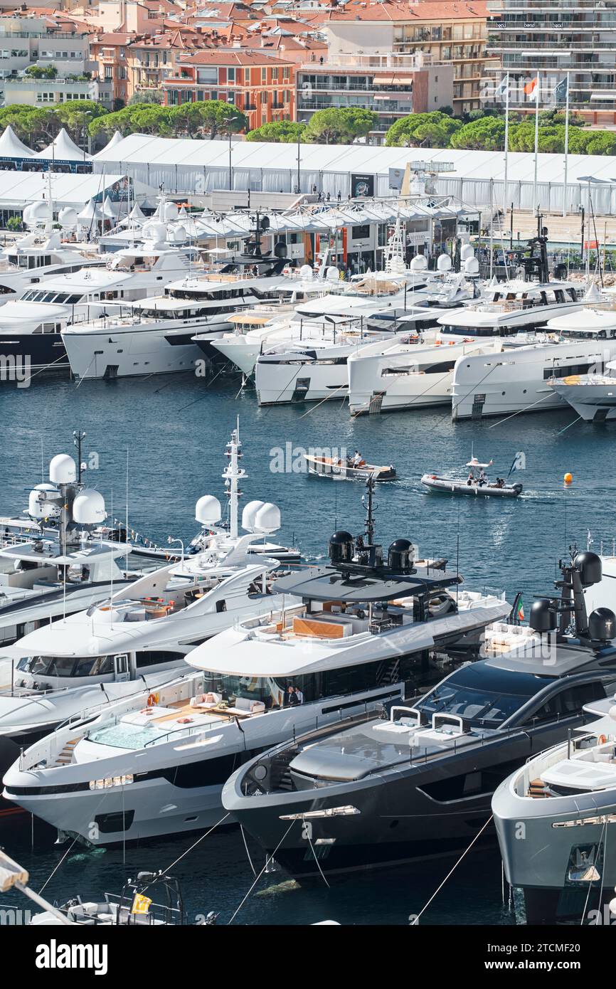 a lot of luxury yachts at the famous motorboat exhibition in the ...