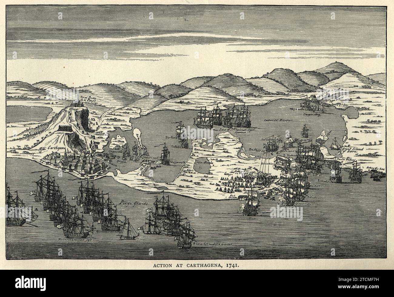 Vintage illustration of Battle of Cartagena de Indias 1741 during War ...