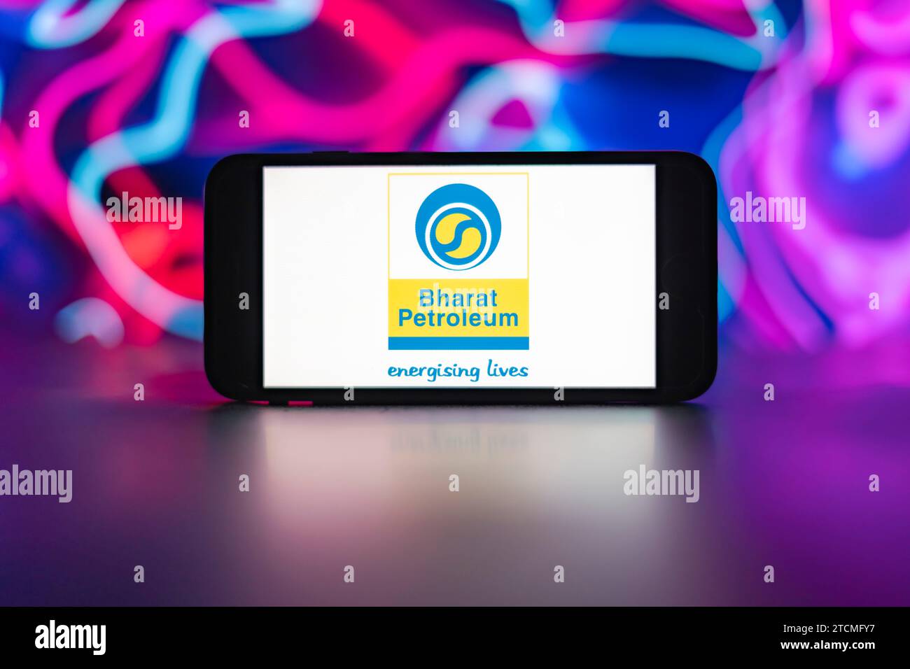 In this photo illustration, the Bharat Petroleum logo is seen displayed ...