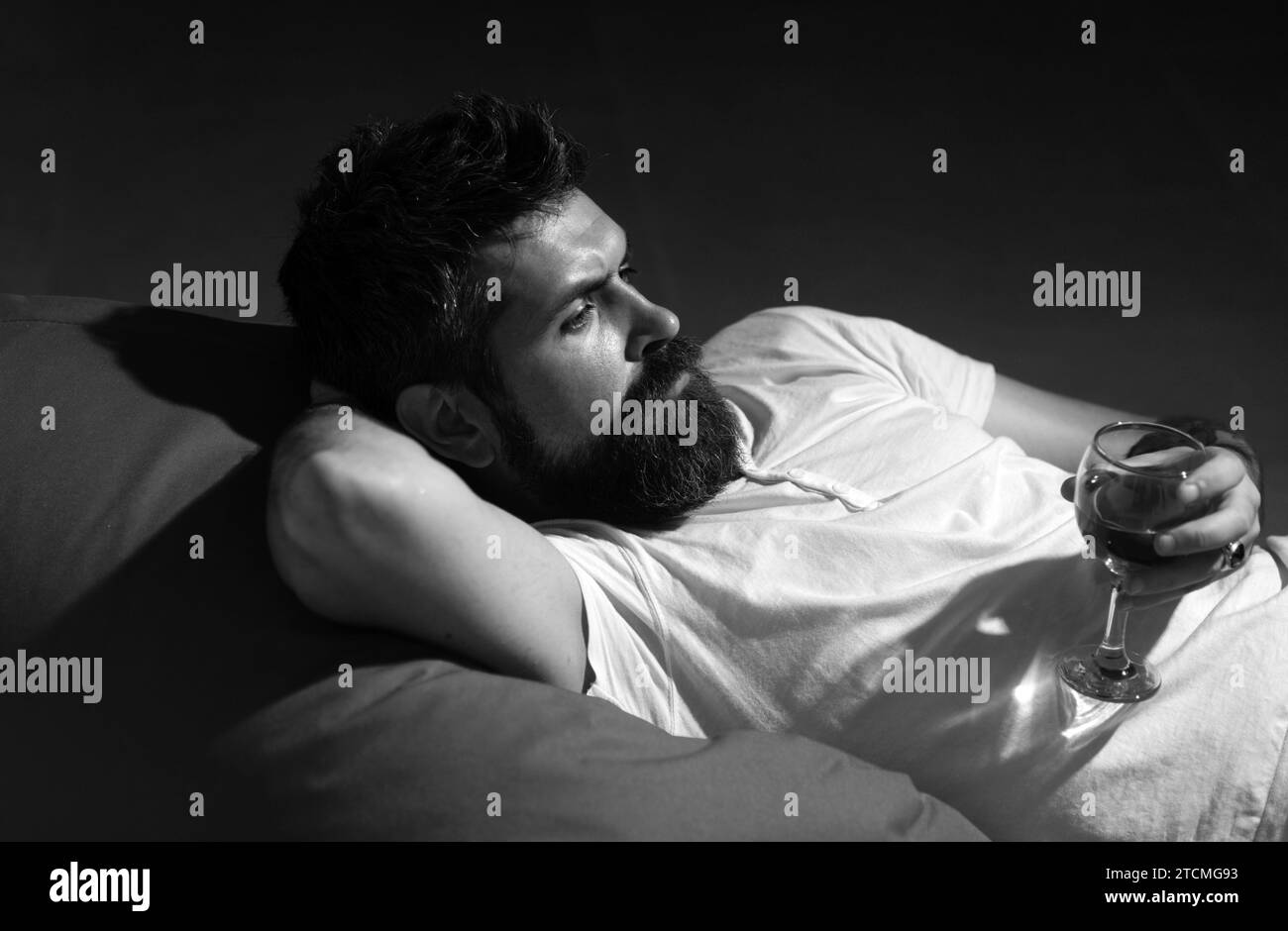 Alcohol addiction, drunk man. Hangover depressed man after hard ...