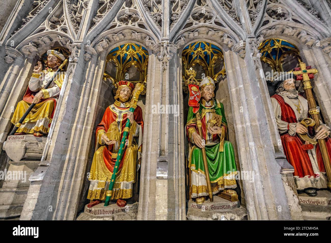 Statues of bishops in the choir screen of Ripon Cathedral, North ...