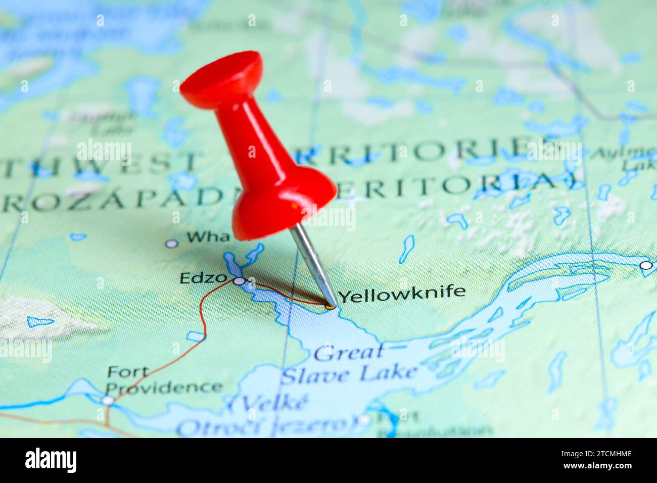 Yellowknife, Canada pin on map Stock Photo - Alamy