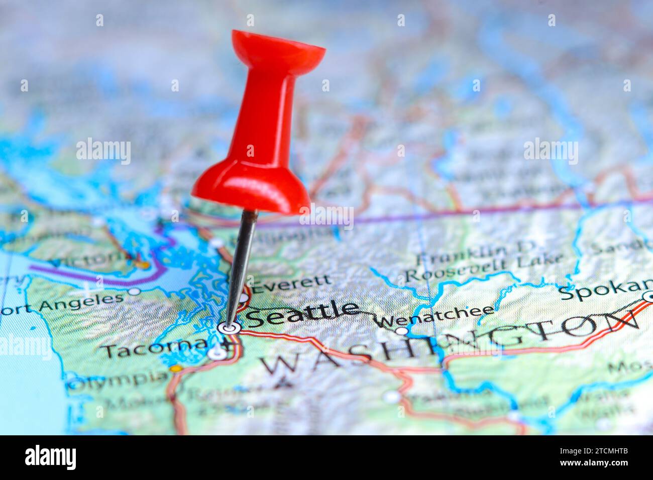 Seattle, Washington pin on map Stock Photo - Alamy