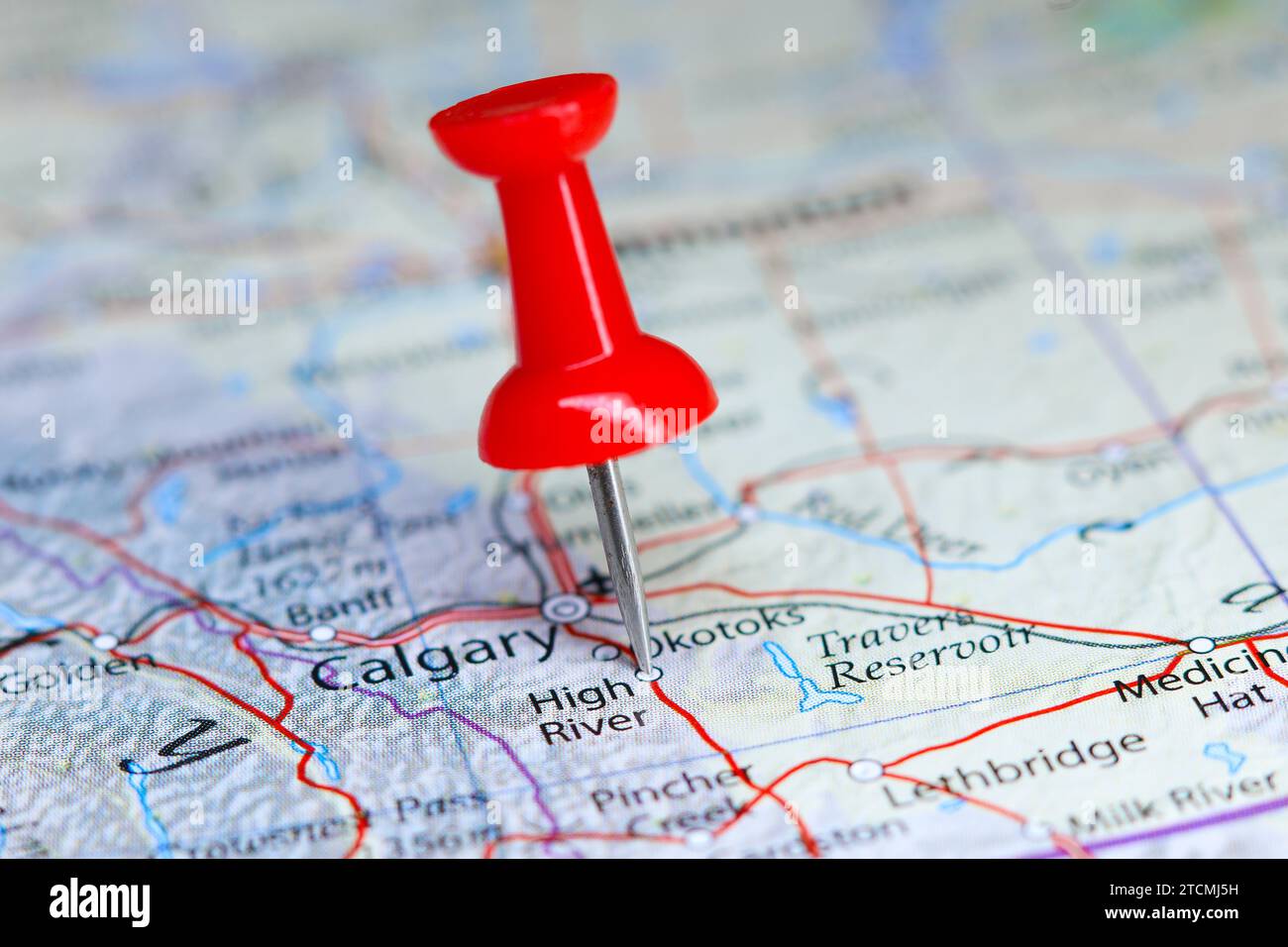 High River, Canada pin on map Stock Photo - Alamy