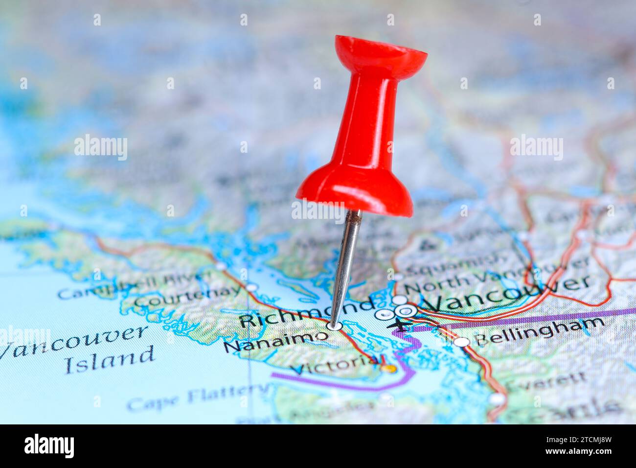 Nanaimo, Vancouver Island, Canada pin on map Stock Photo - Alamy