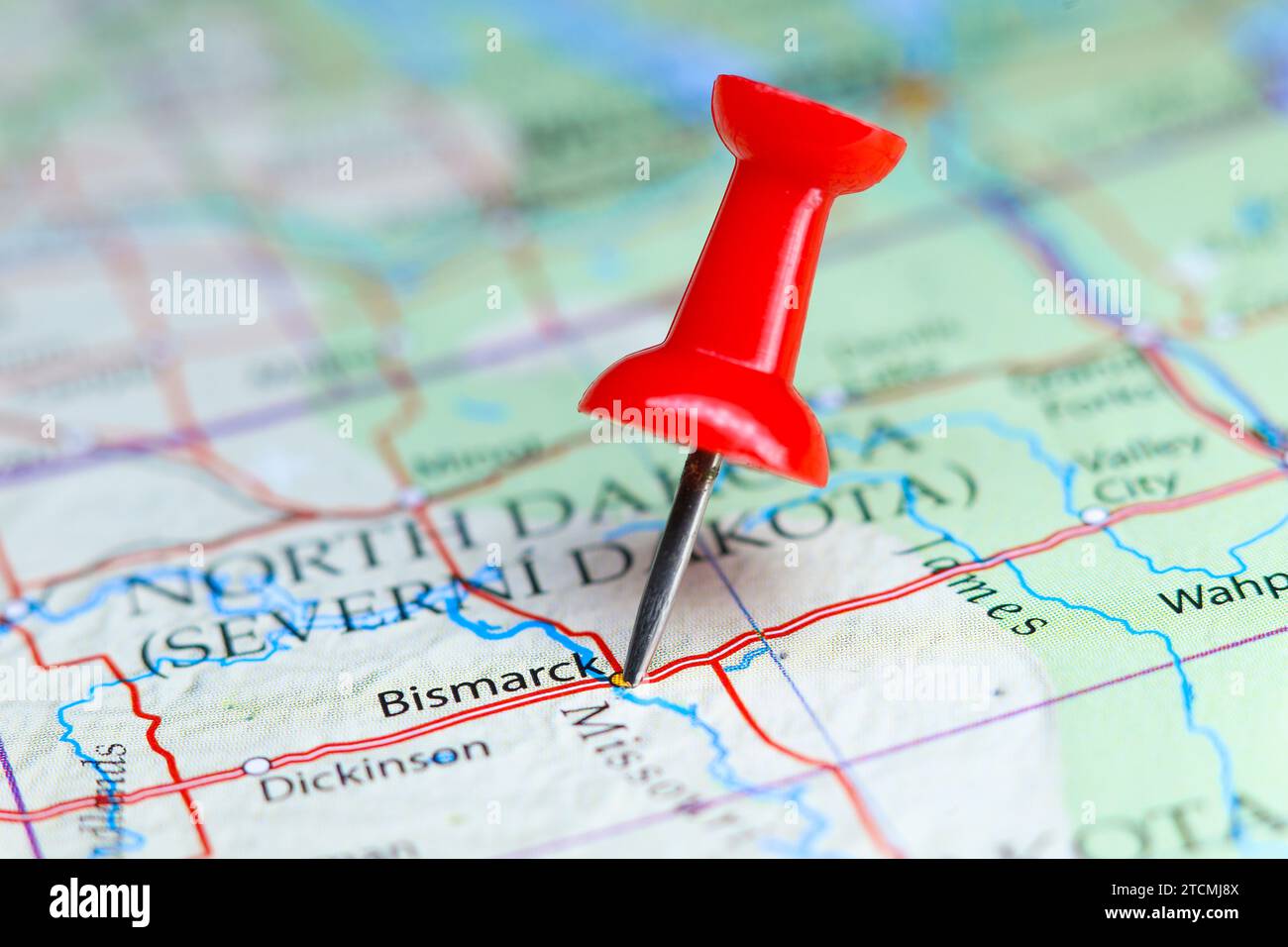 Bismarck, North Dakota pin on map Stock Photo - Alamy