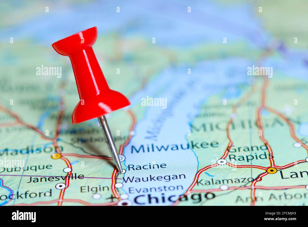 Racine, Wisconsin pin on map Stock Photo - Alamy