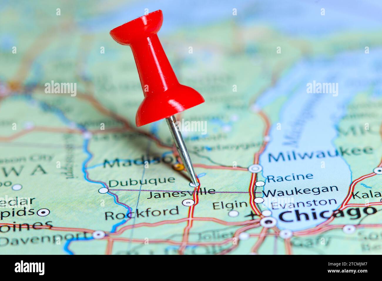 Janesville, Wisconsin pin on map Stock Photo - Alamy