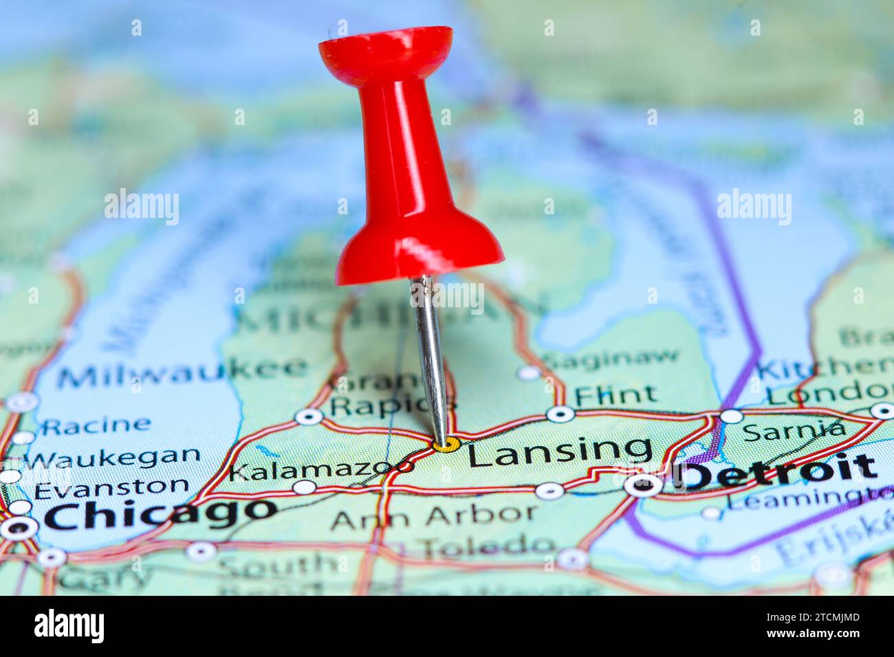 Lansing, Michigan pin on map Stock Photo - Alamy