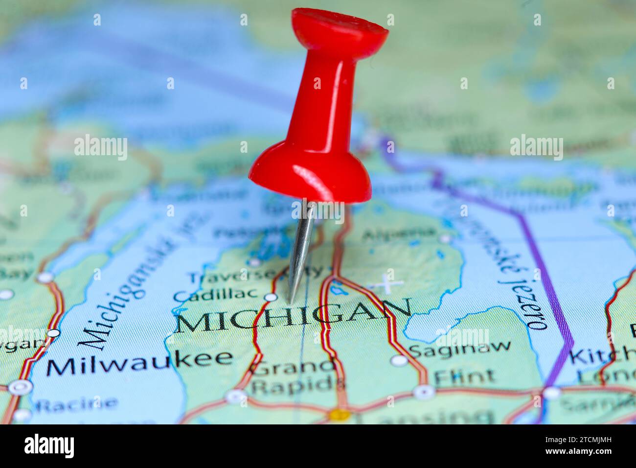 Michigan pin on map Stock Photo - Alamy