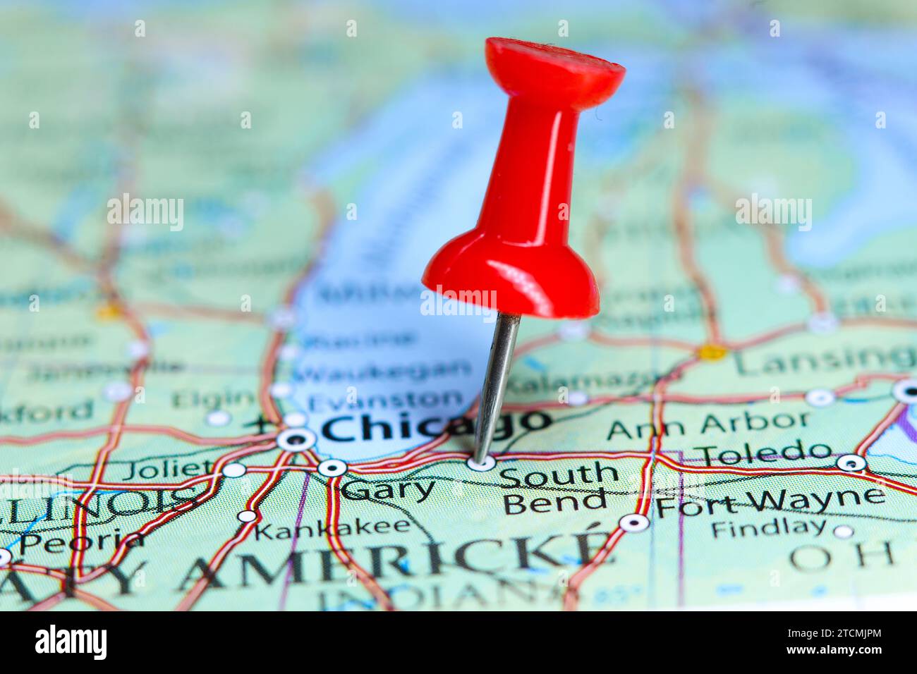South Bend, Indiana pin on map Stock Photo - Alamy