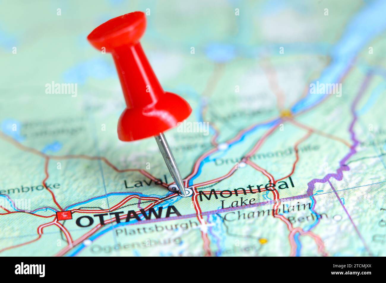 Montréal, Canada pin on map Stock Photo - Alamy