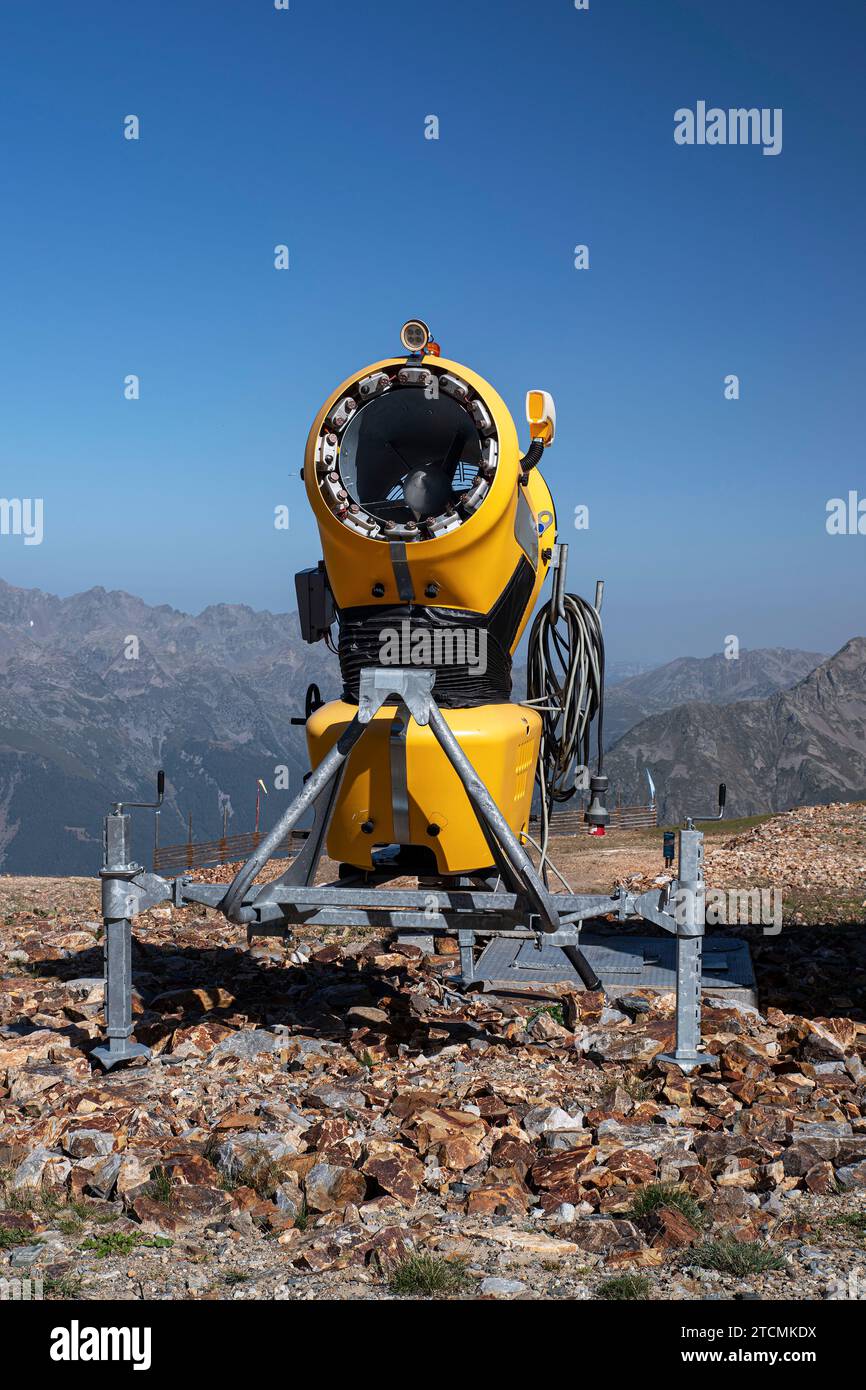 Artificial snow cannon in summer in the French Alps Stock Photo - Alamy
