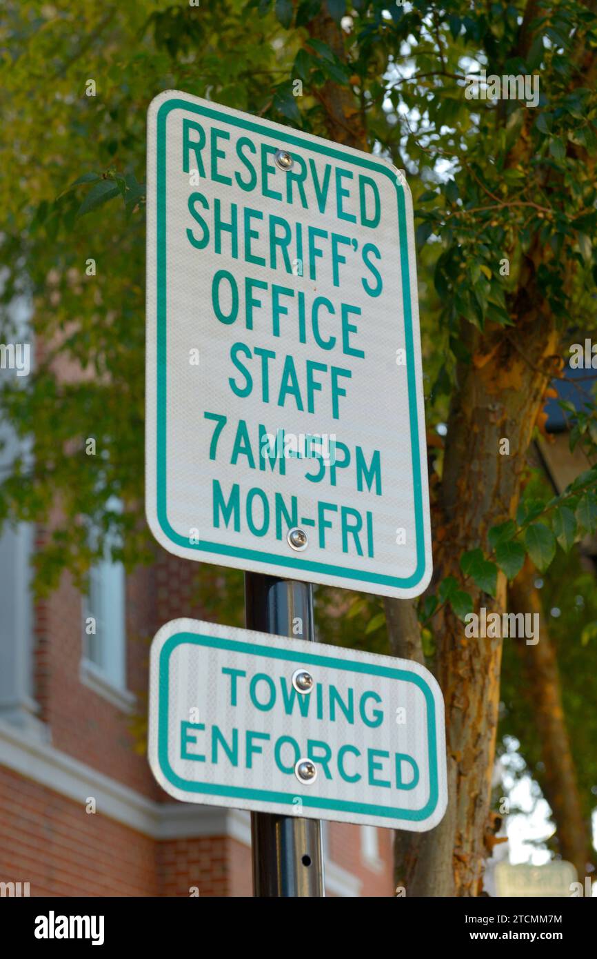 Street parking sign p reserved for Sheriff's Office Staff seen in ...