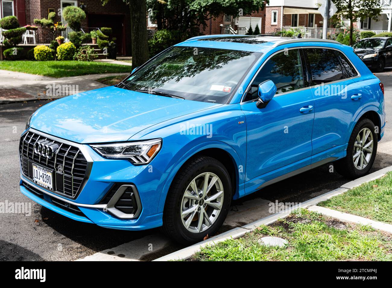 New York City, USA - August 26, 2023: 2020 Audi Q3 luxury car blue ...