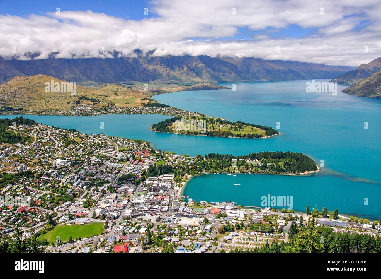 View of Town and Lake Wakatipu from lookout, The Skyline Gondola and ...