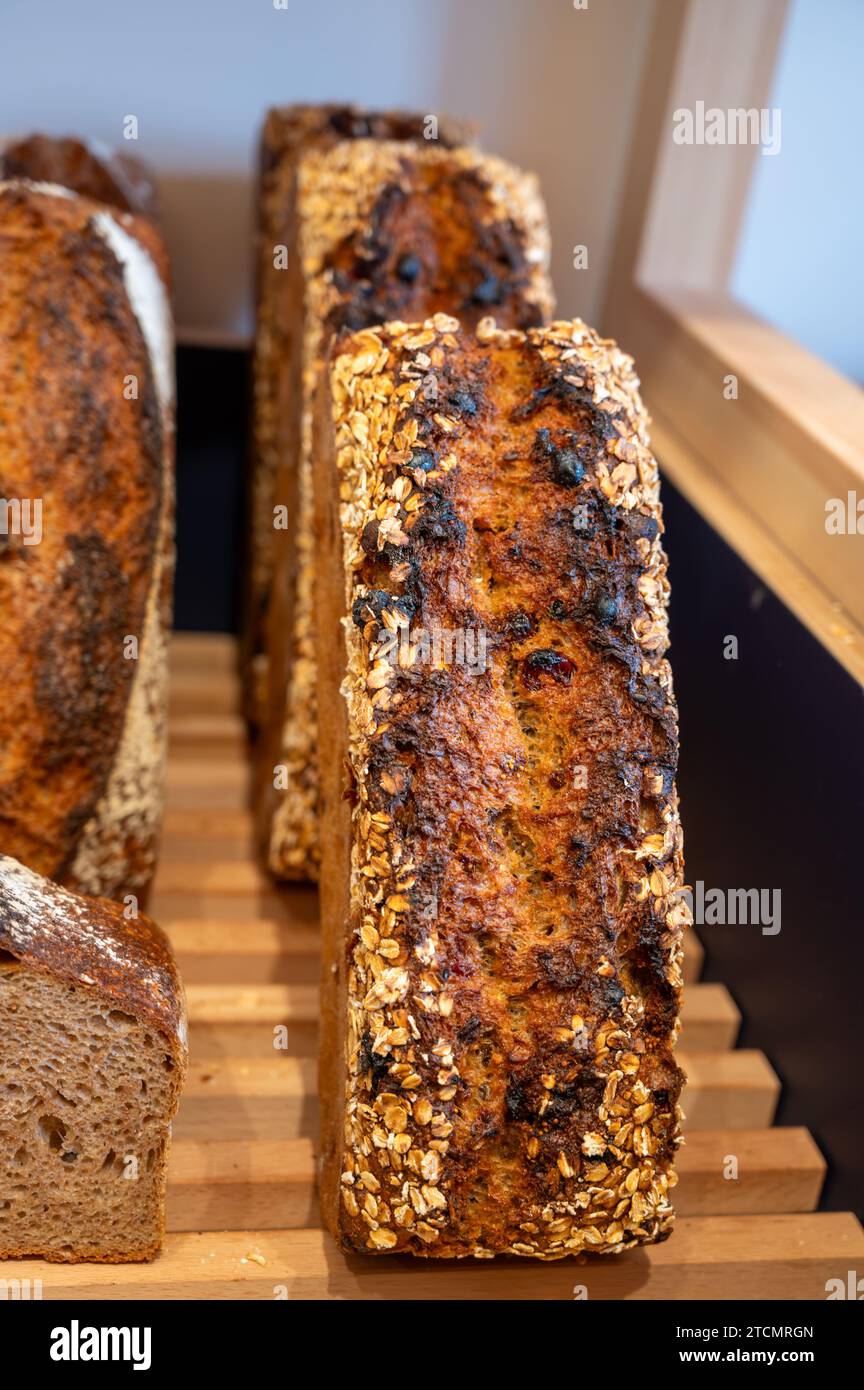 French artisan bakery in Bordeaux, rye and wheat bread and baguettes ...