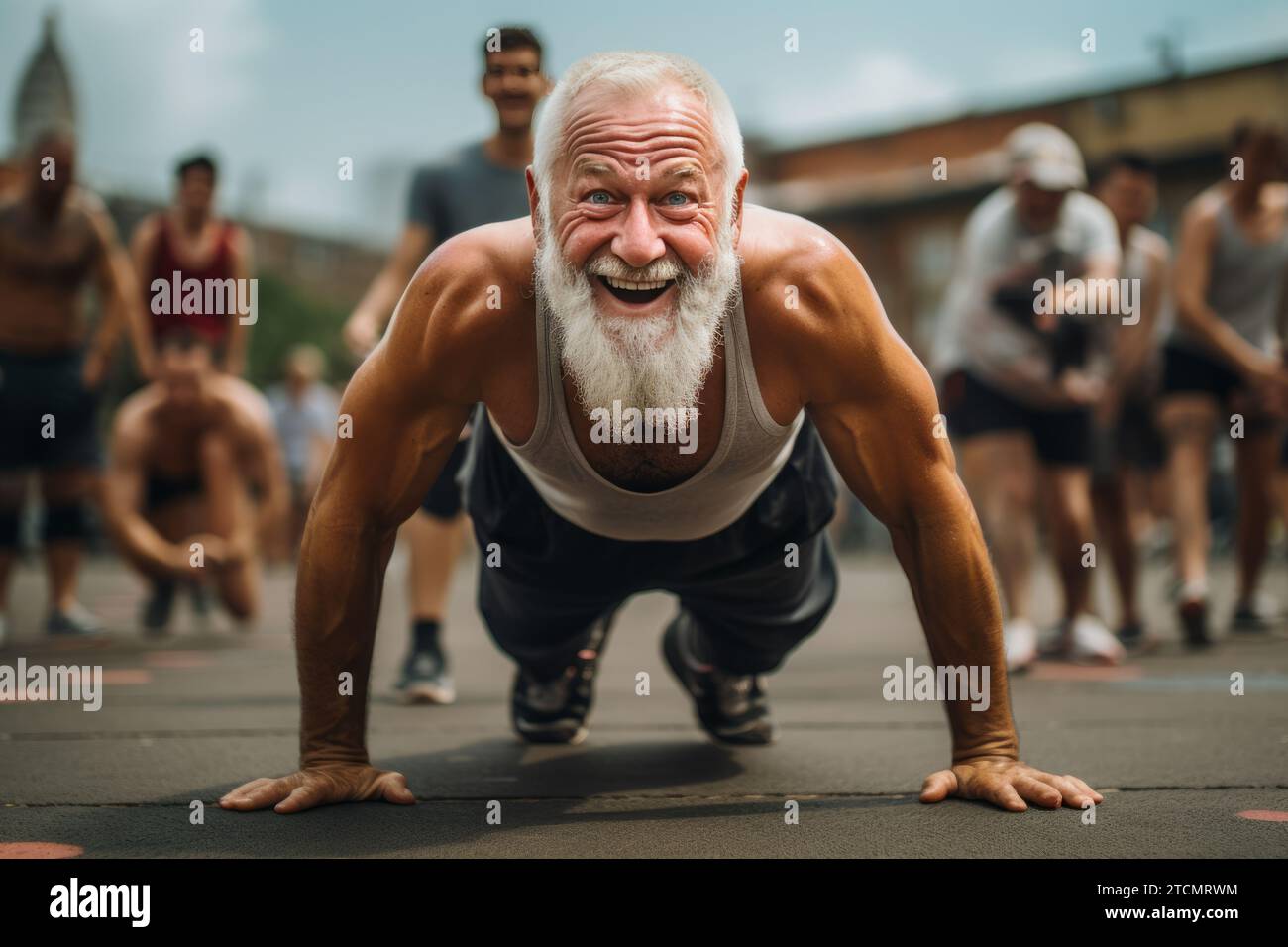 An elderly man doing push-up exercise for better quality of life Stock ...