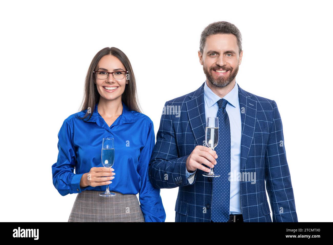 Business partners celebrating success cheering champagne ...