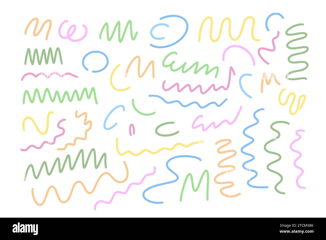 Abstract freeform curly doodle lines set simple hand drawn colorful ...