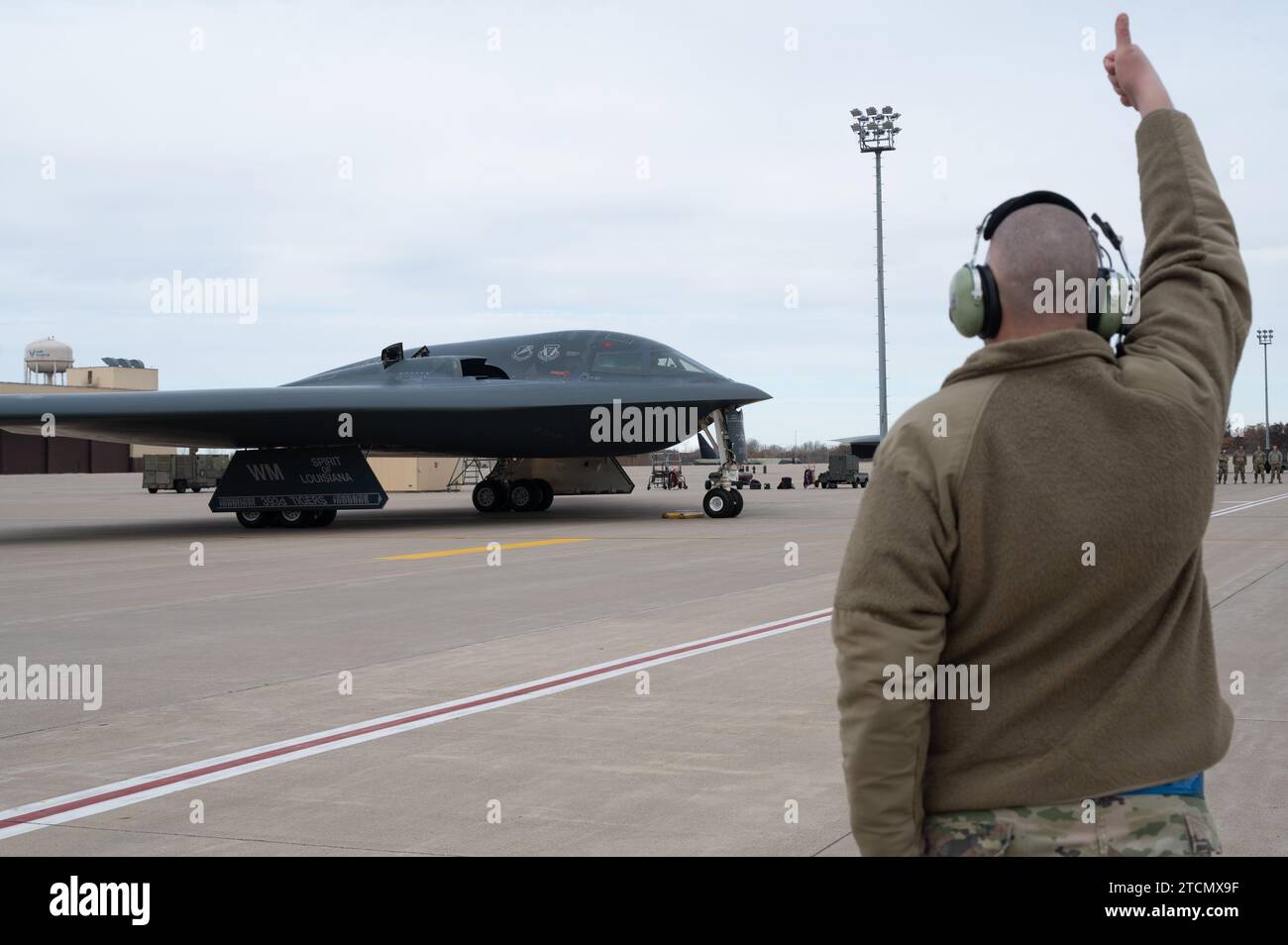A U.S. Air Force B-2 Spirit stealth bomber, is taxied on the flightline ...