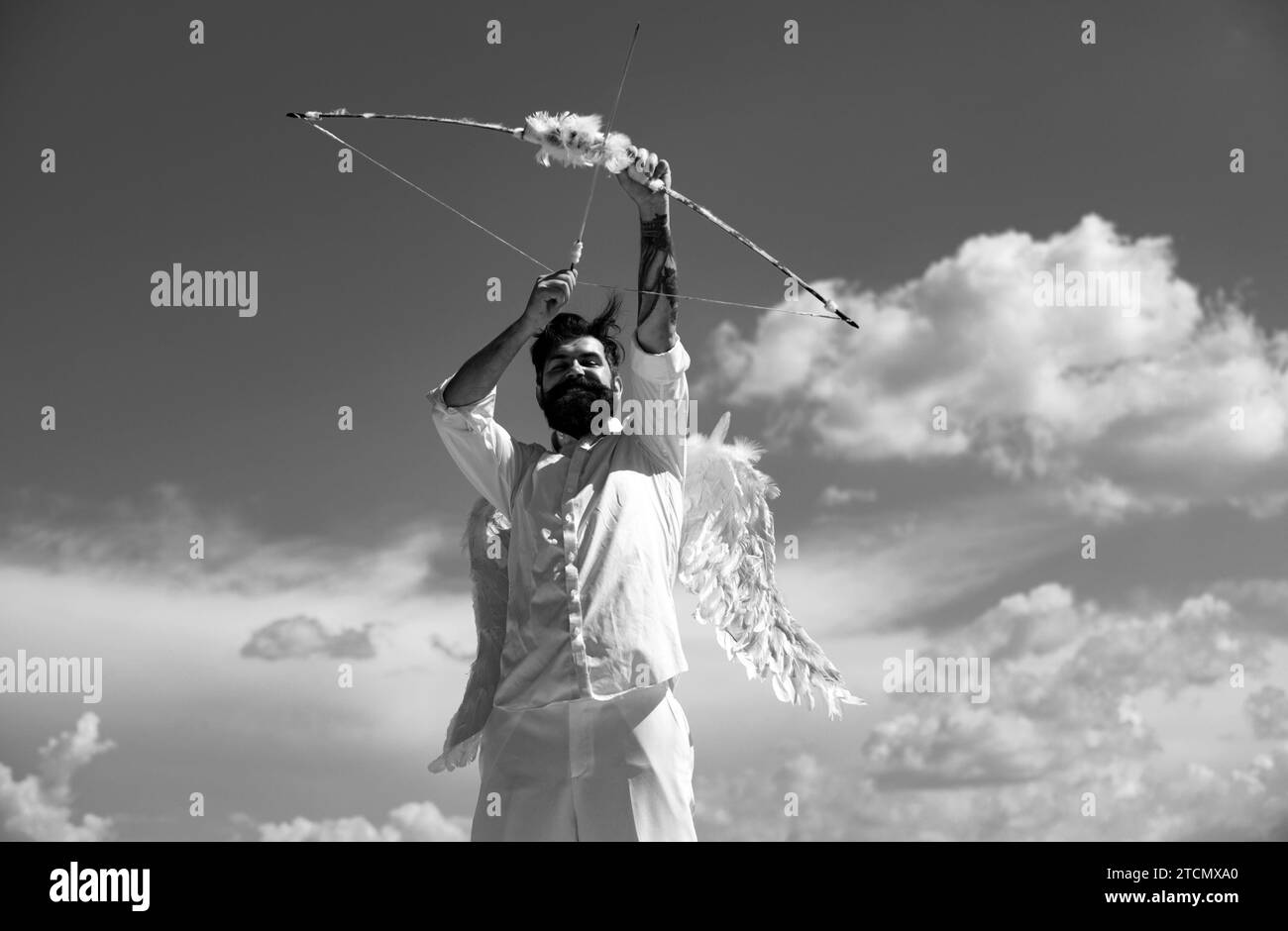 Angels with wings holding bow and arrow. Happy valentines day. Crazy ...