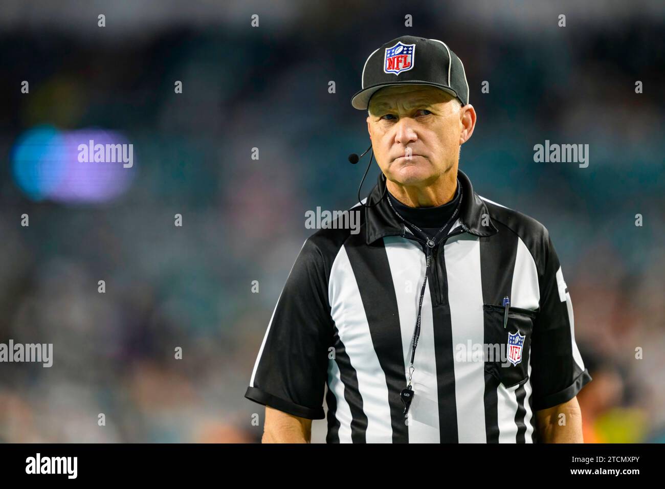 NFL line judge Mark Perlman stands on the field during an NFL football ...