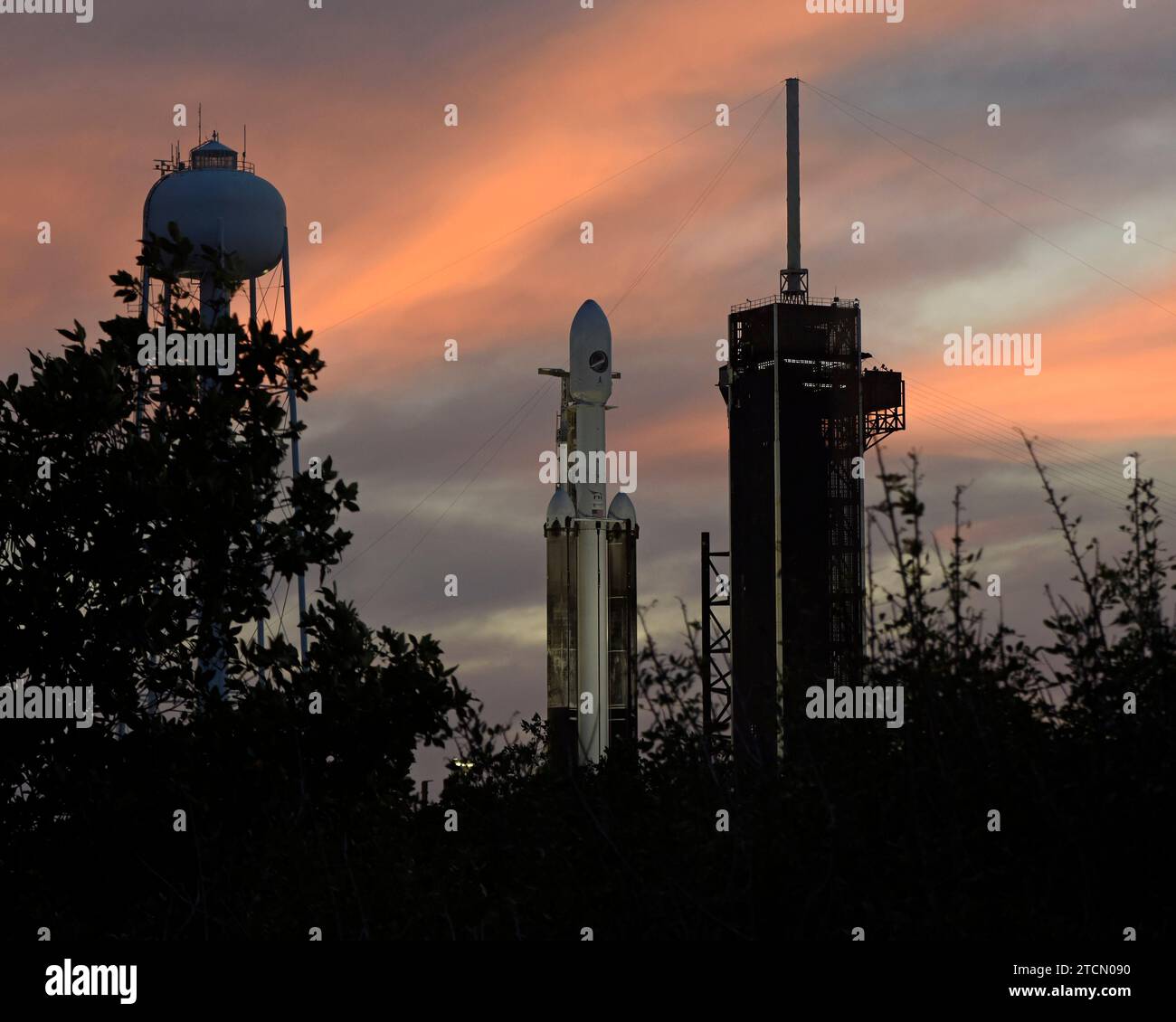 A SpaceX Falcon Heavy rocket stands on Complex 39A at the Kennedy Space ...