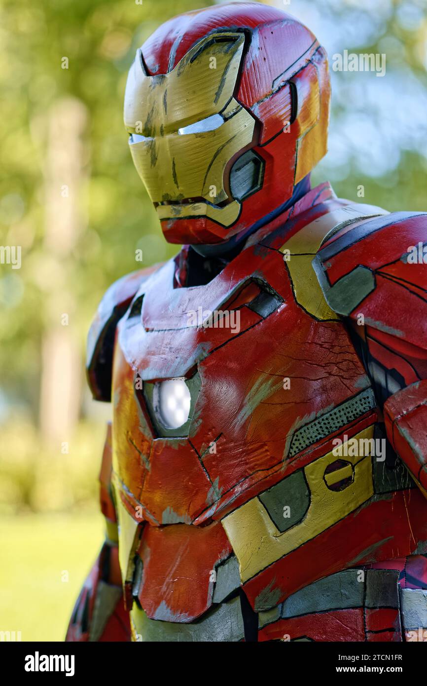 A male cosplayer dressed as Iron Man from the Marvel comics movie ...