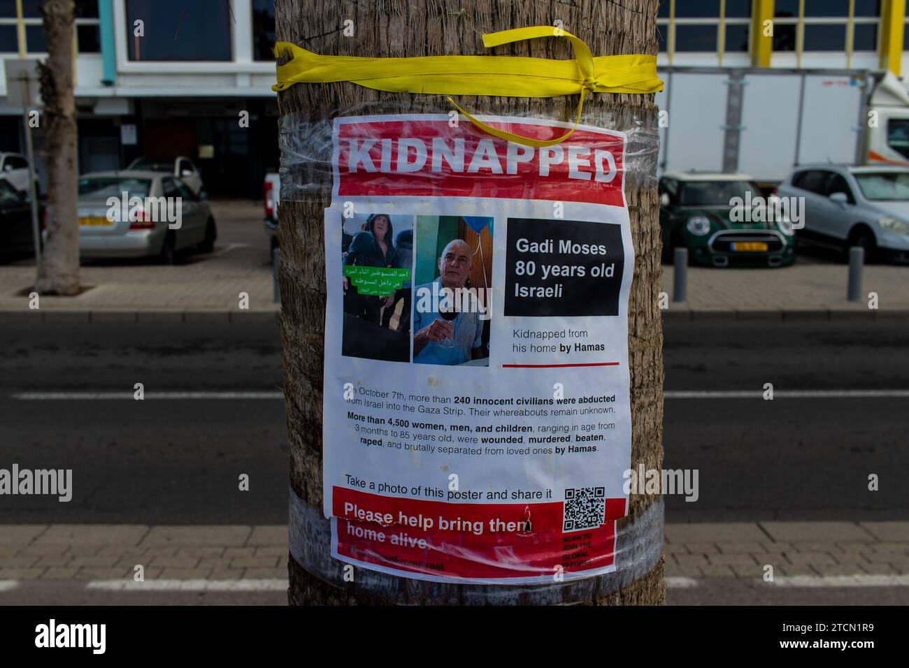 Tel Aviv, Israel - December 13, 2023 Posters of the face of the ...