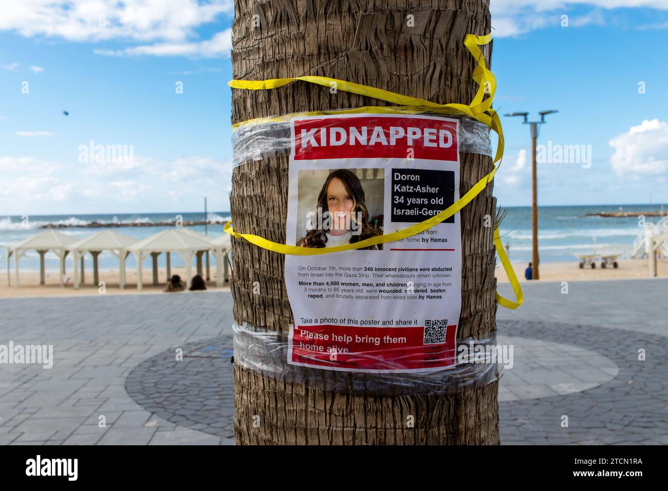 Tel Aviv, Israel - December 13, 2023 Posters of the face of the ...