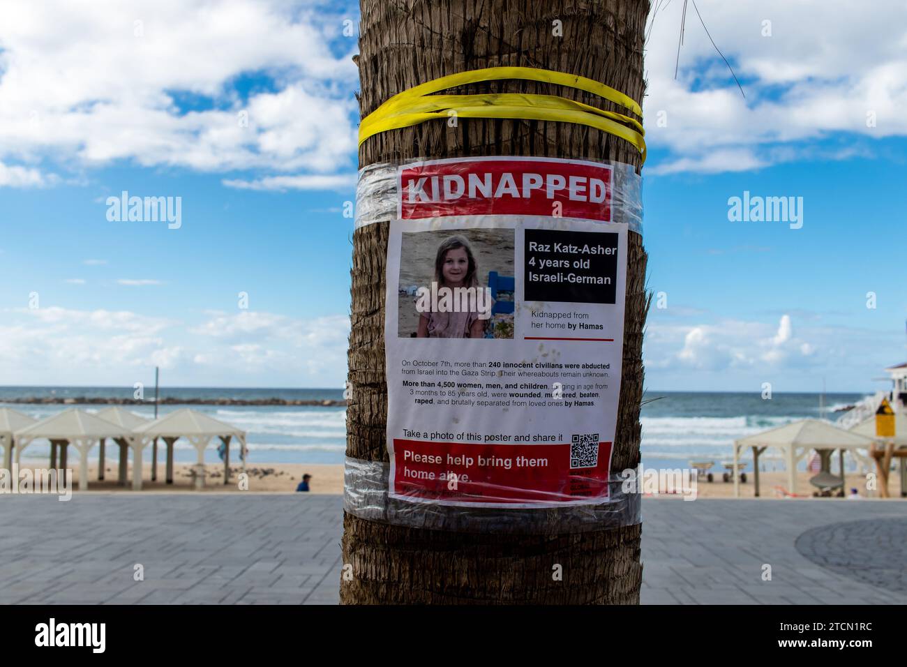 Tel Aviv, Israel - December 13, 2023 Posters of the face of the ...