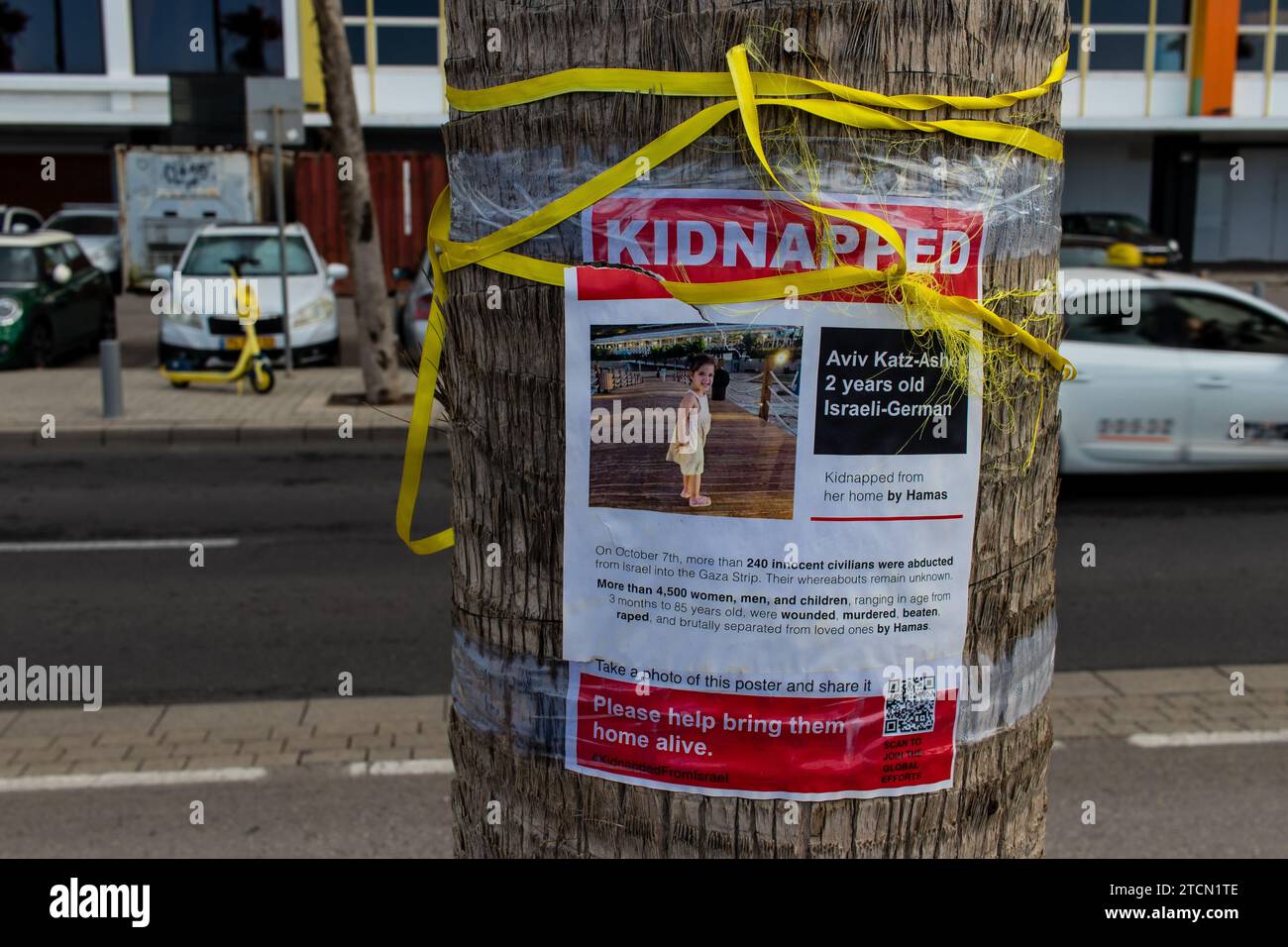 Tel Aviv, Israel - December 13, 2023 Posters of the face of the ...