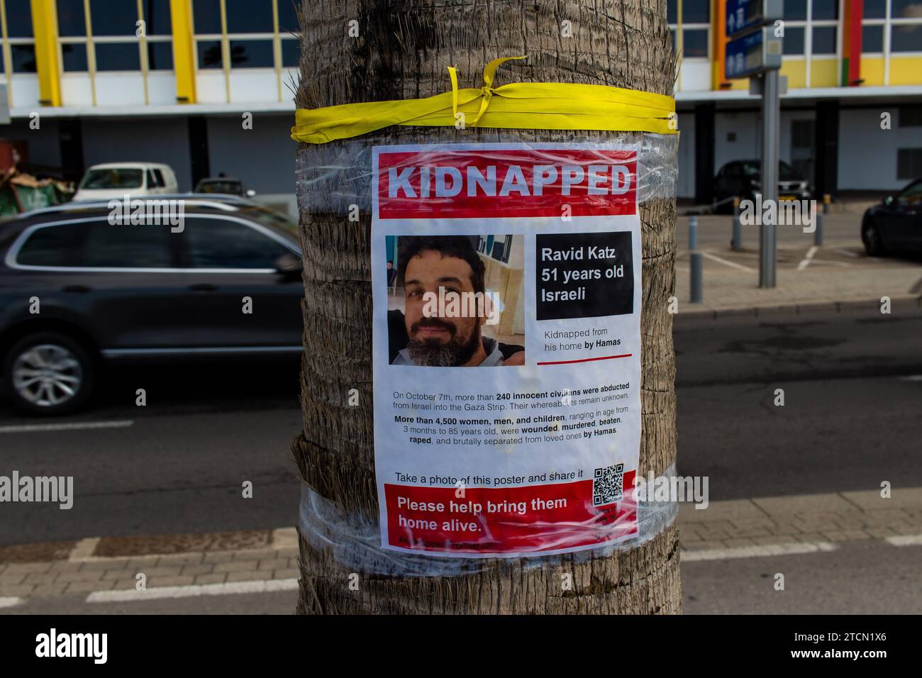 Tel Aviv, Israel - December 13, 2023 Posters of the face of the ...