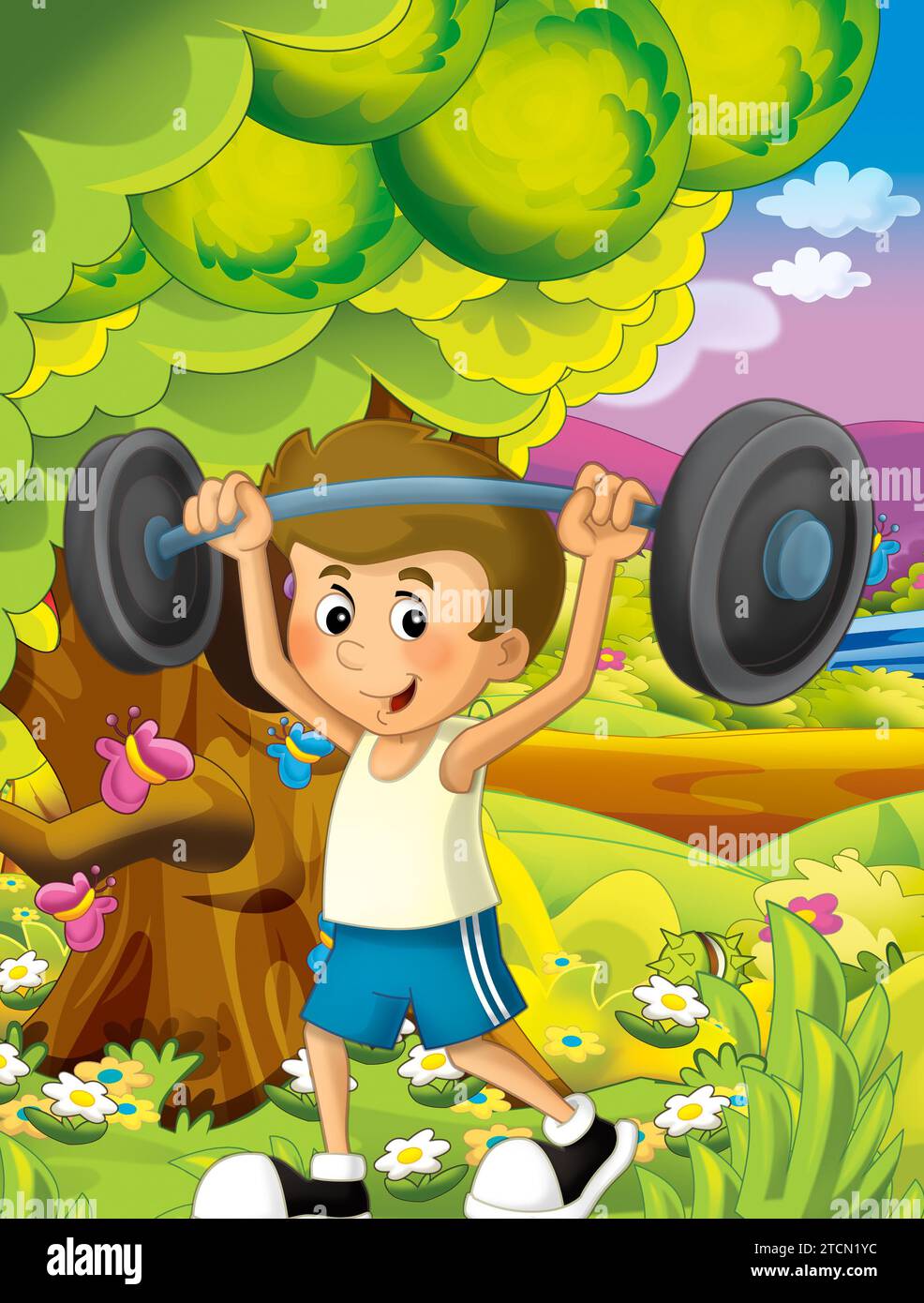 cartoon happy and funny scene with kid in the park having fun ...