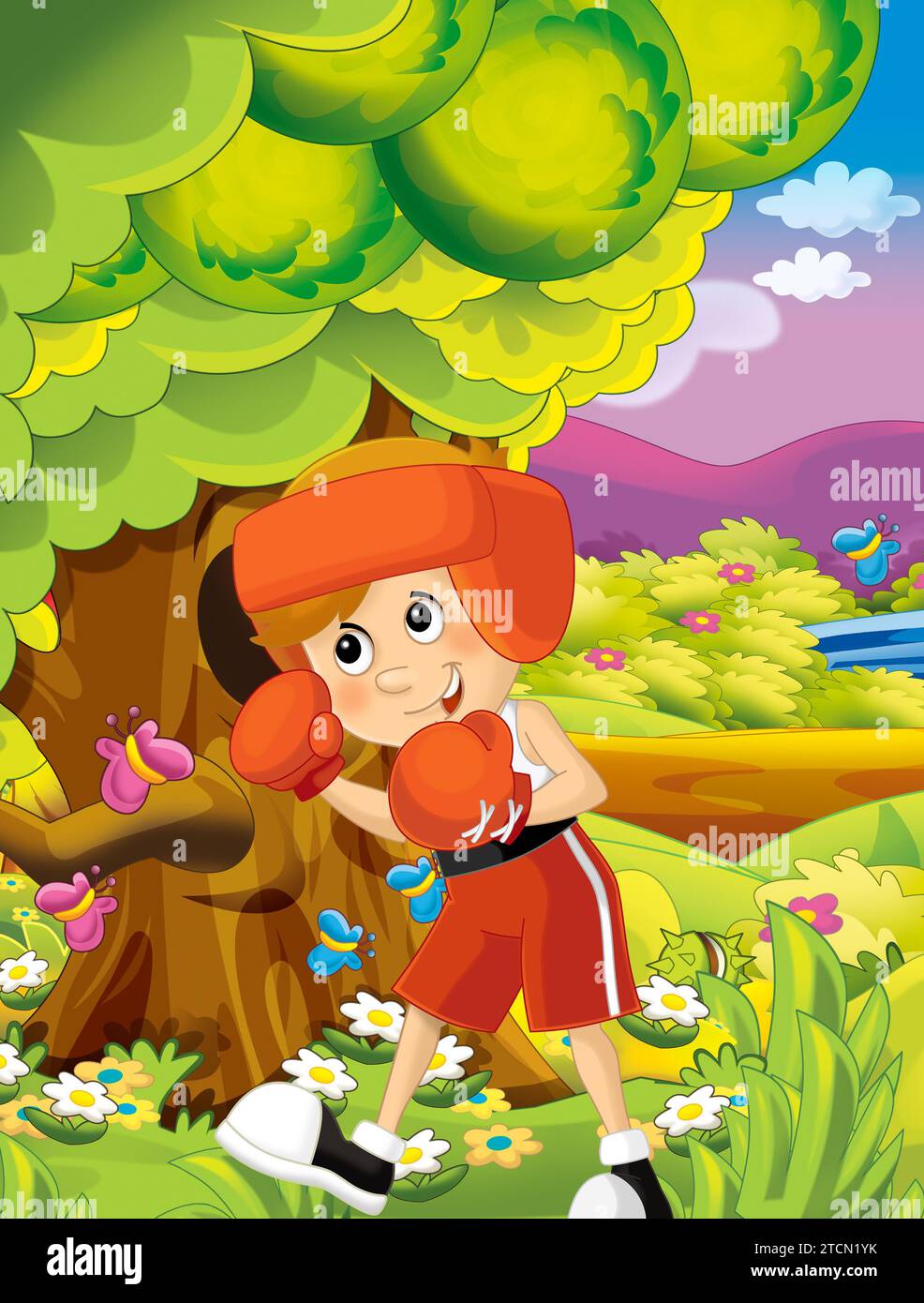 cartoon happy and funny scene with kid in the park having fun ...