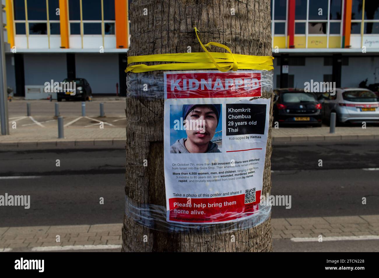 Tel Aviv, Israel - December 13, 2023 Posters of the face of the ...