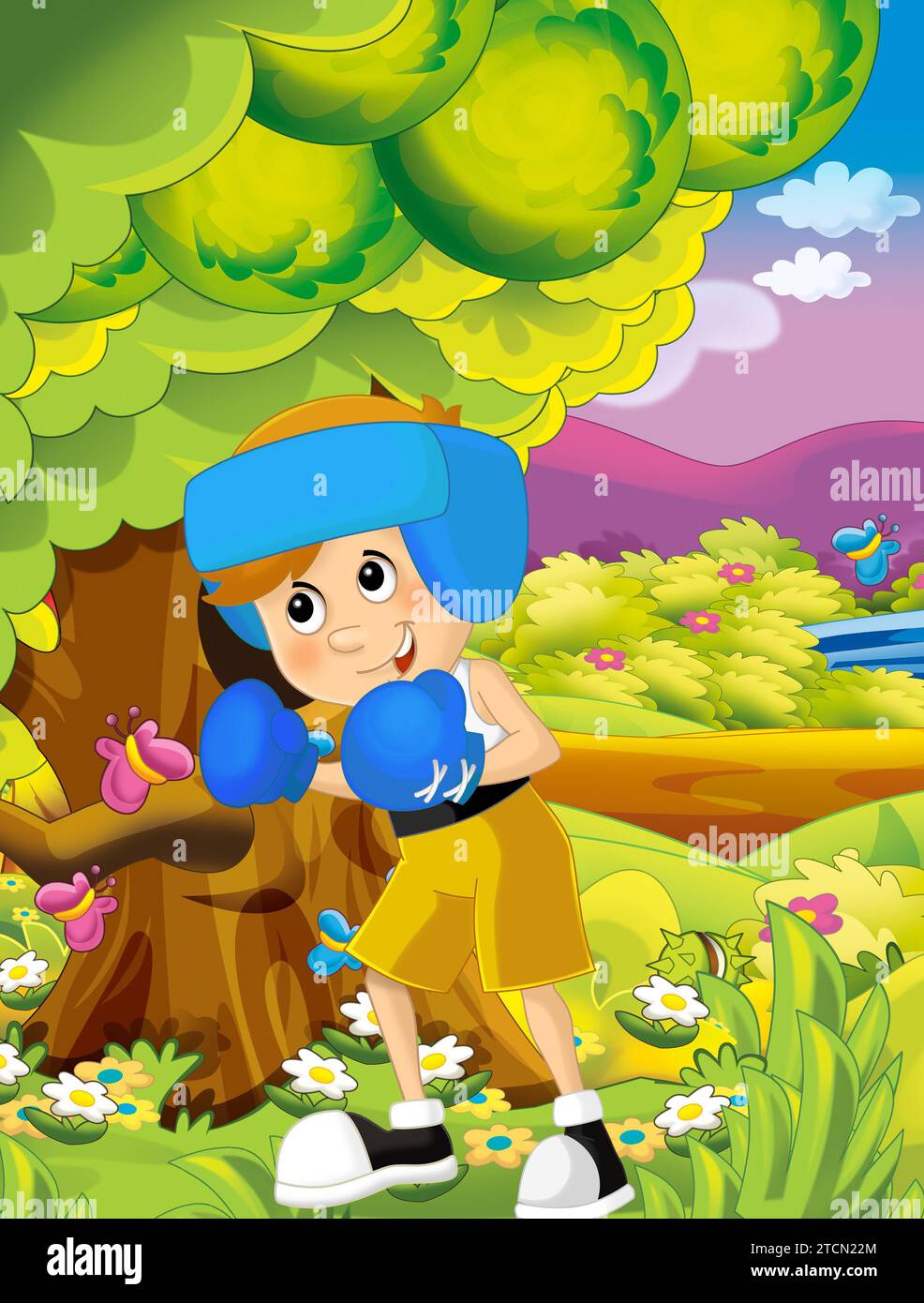 cartoon happy and funny scene with kid in the park having fun ...