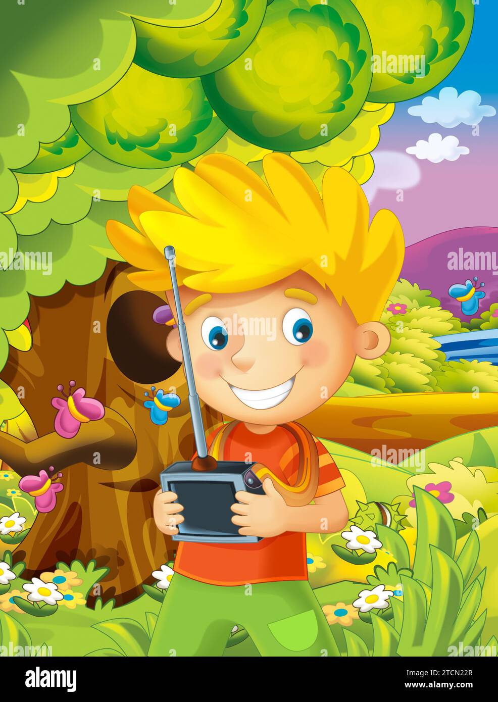 cartoon happy and funny scene with kid in the park having fun ...