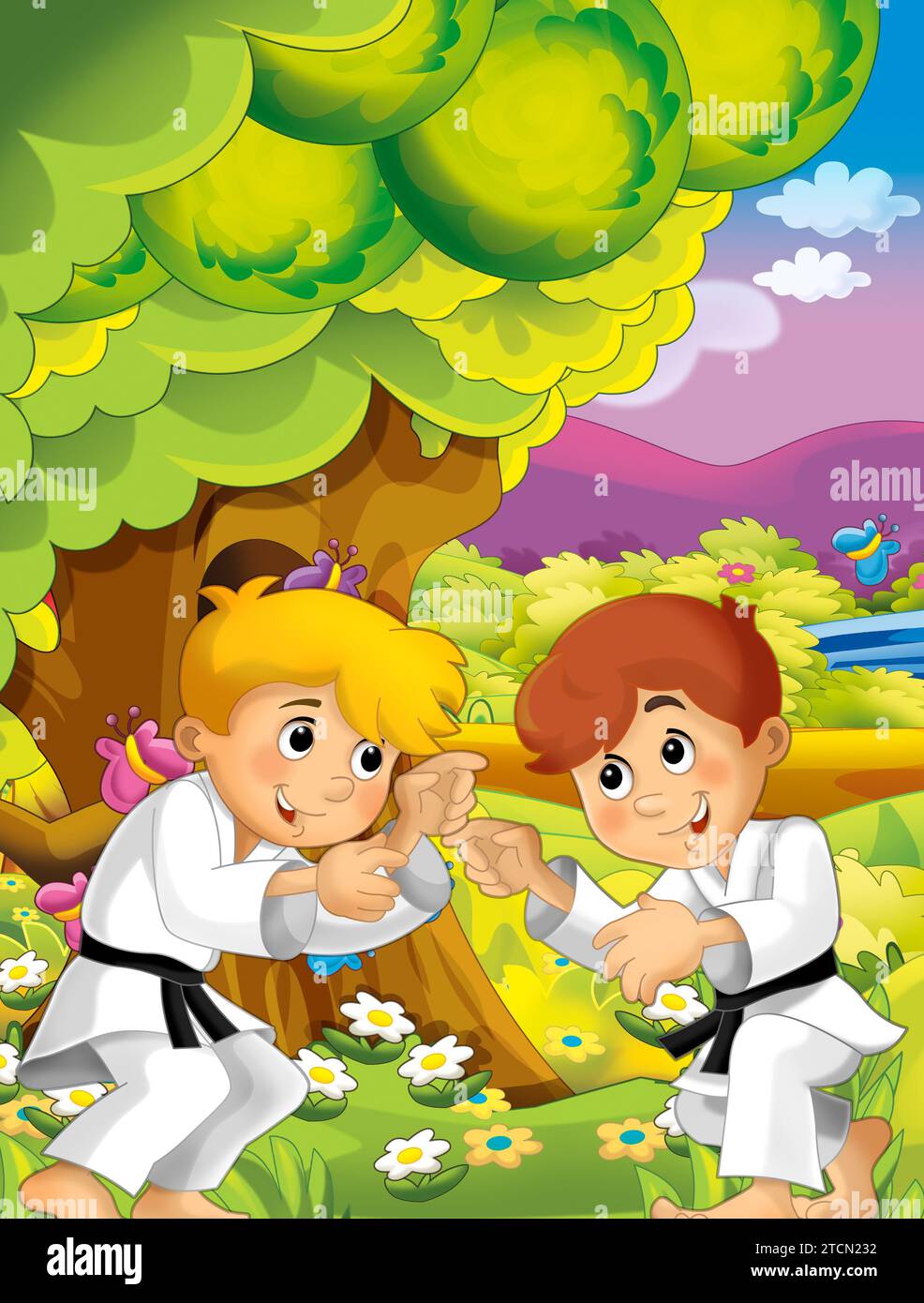 cartoon happy and funny scene with kid in the park having fun ...