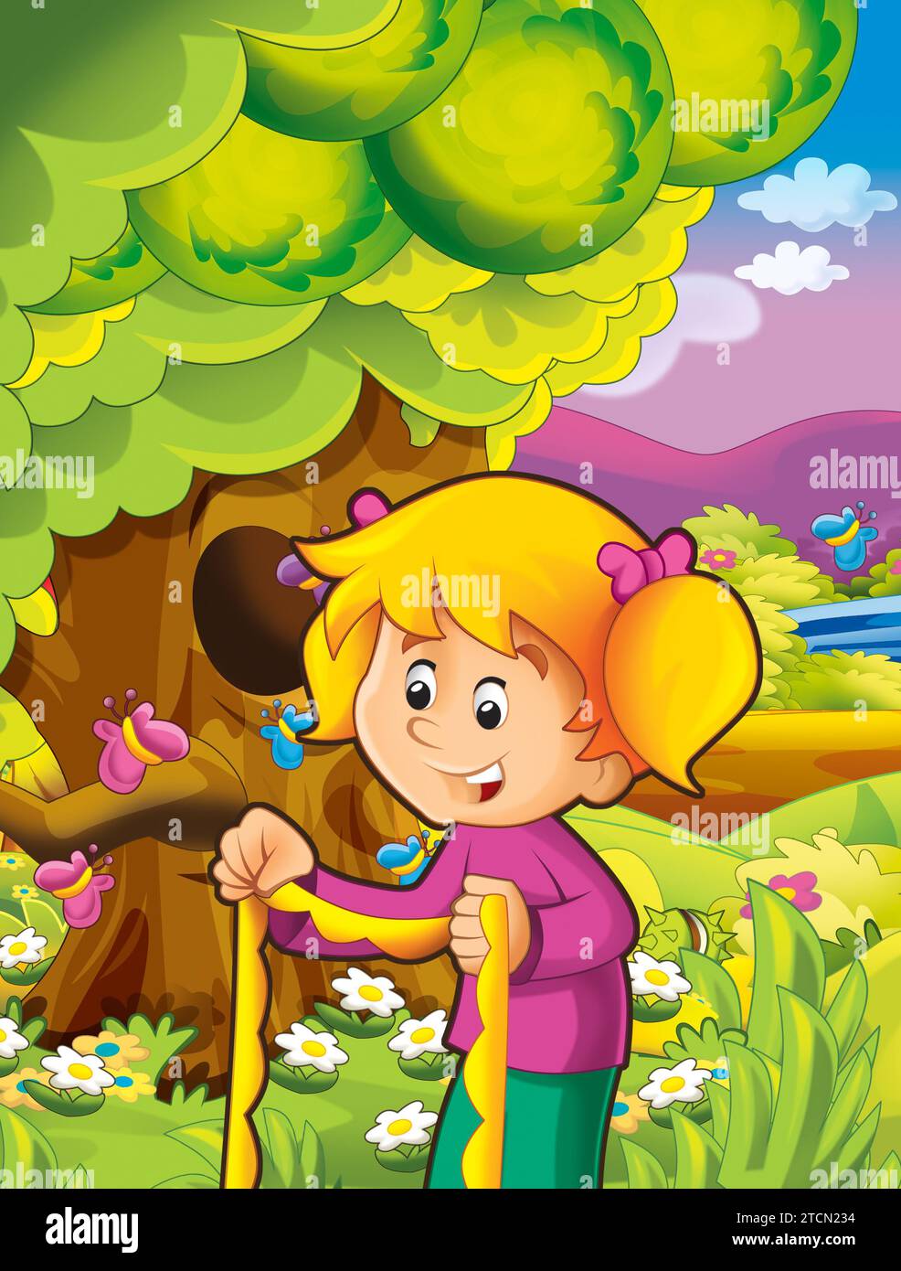 cartoon happy and funny scene with kid in the park having fun ...