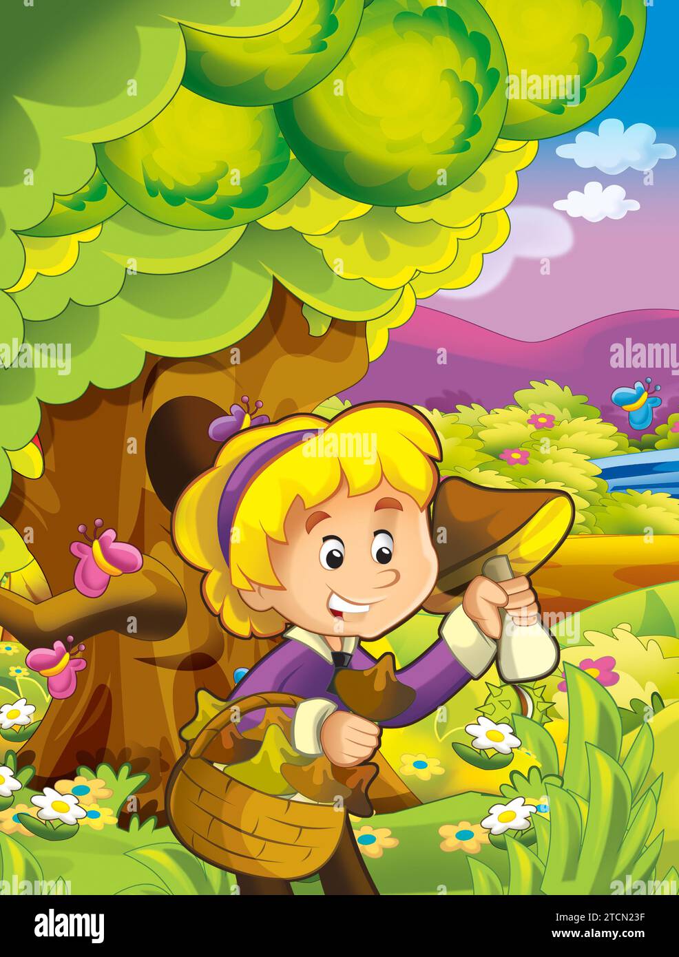 cartoon happy and funny scene with kid in the park having fun ...