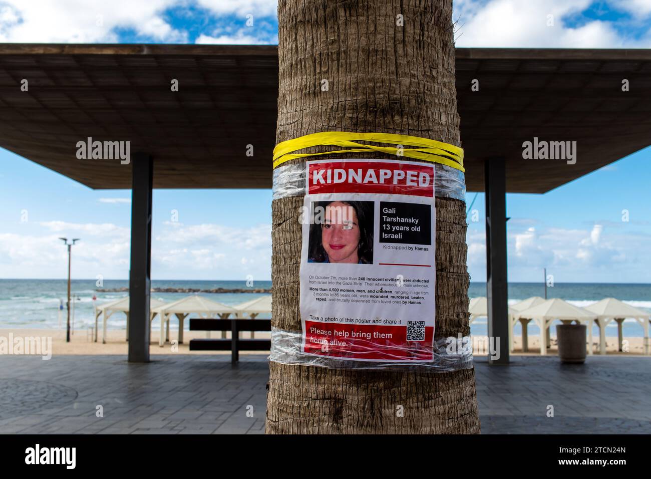 Tel Aviv, Israel - December 13, 2023 Posters of the face of the ...