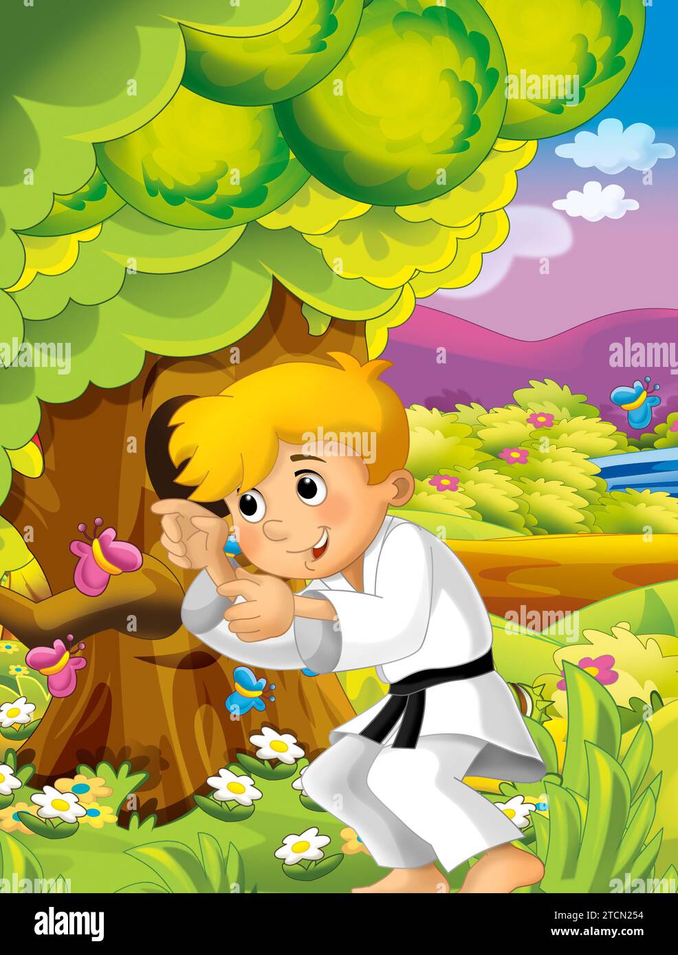 cartoon happy and funny scene with kid in the park having fun ...