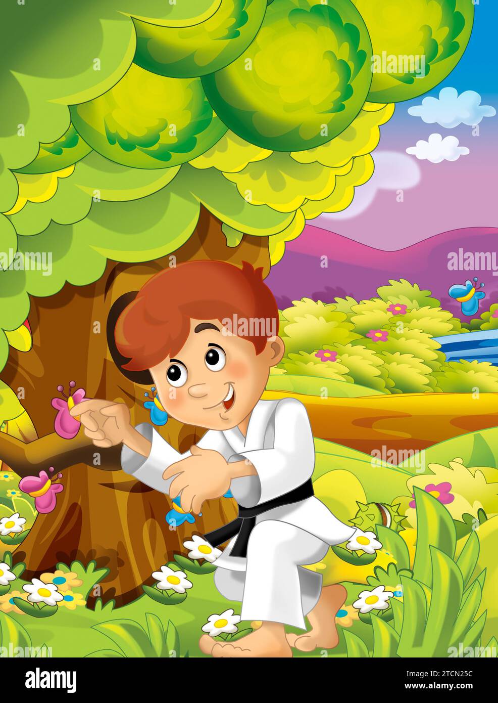 cartoon happy and funny scene with kid in the park having fun ...