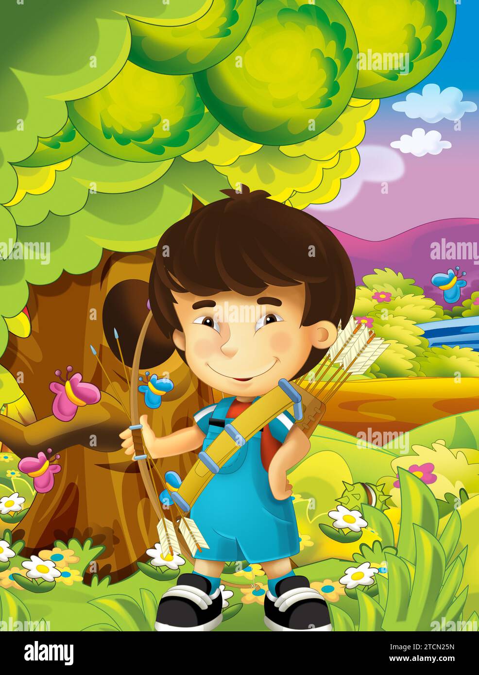 cartoon happy and funny scene with kid in the park having fun ...
