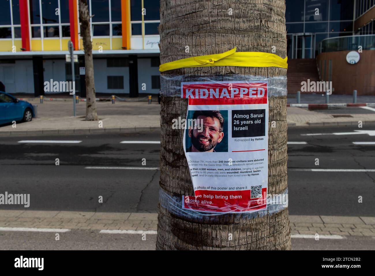 Tel Aviv, Israel - December 13, 2023 Posters of the face of the ...