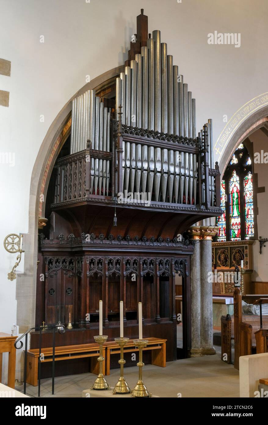An interior view of the shapely organ pipework in St Marie's Cathedral ...