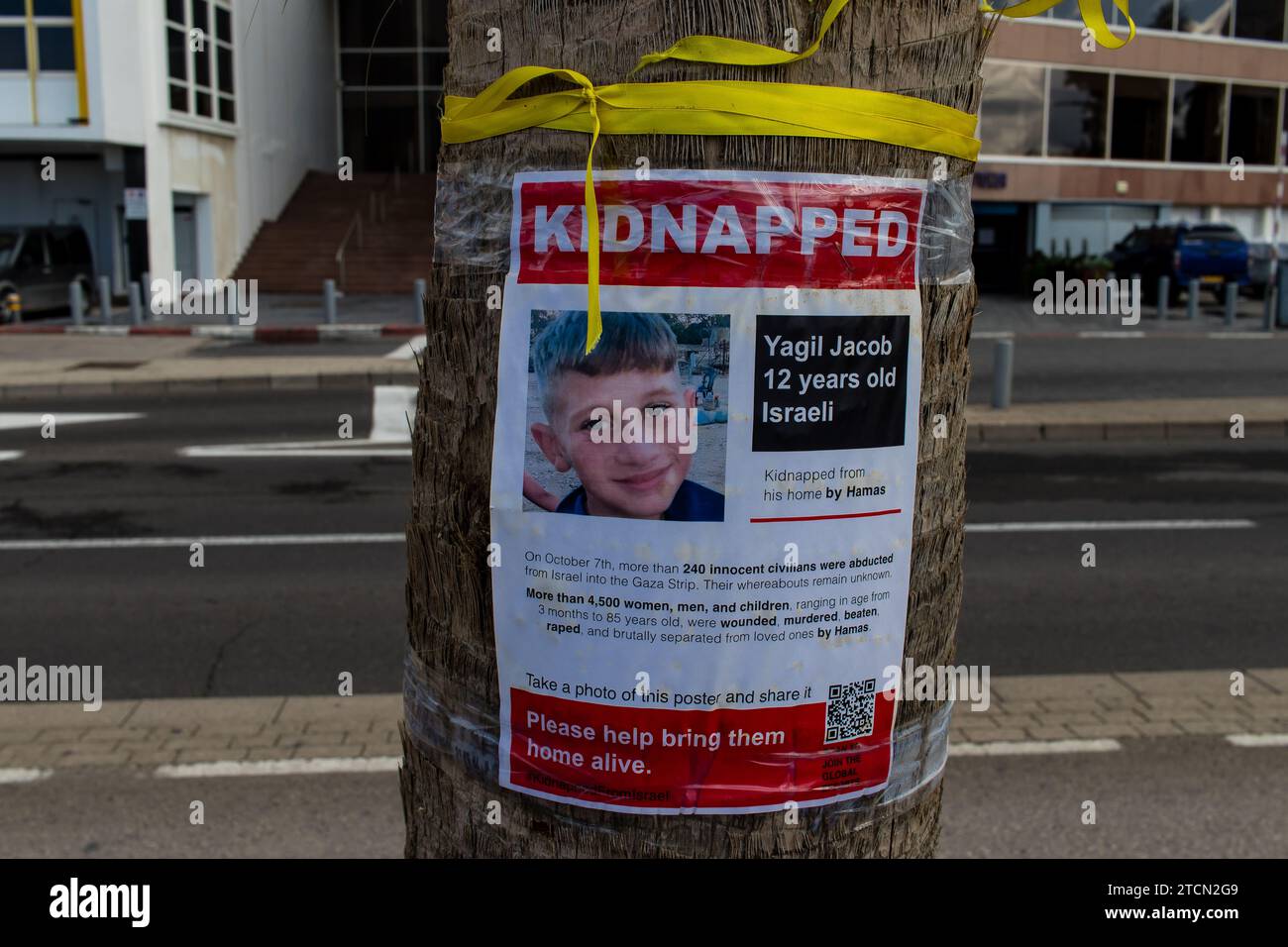 Tel Aviv, Israel - December 13, 2023 Posters of the face of the ...